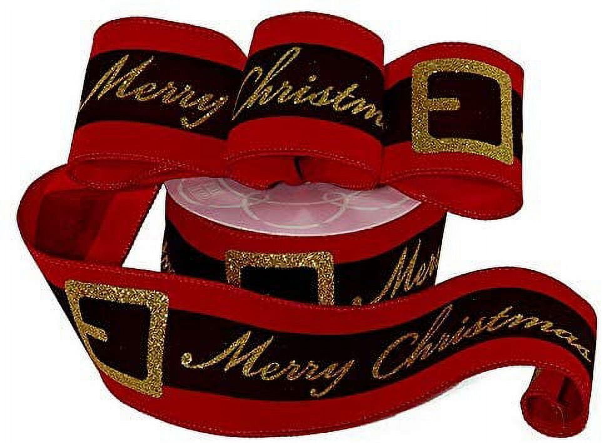 Santa's Belt Merry Christmas Ribbon - 2 1/2" x 10 Yards, Vibrant Red ...