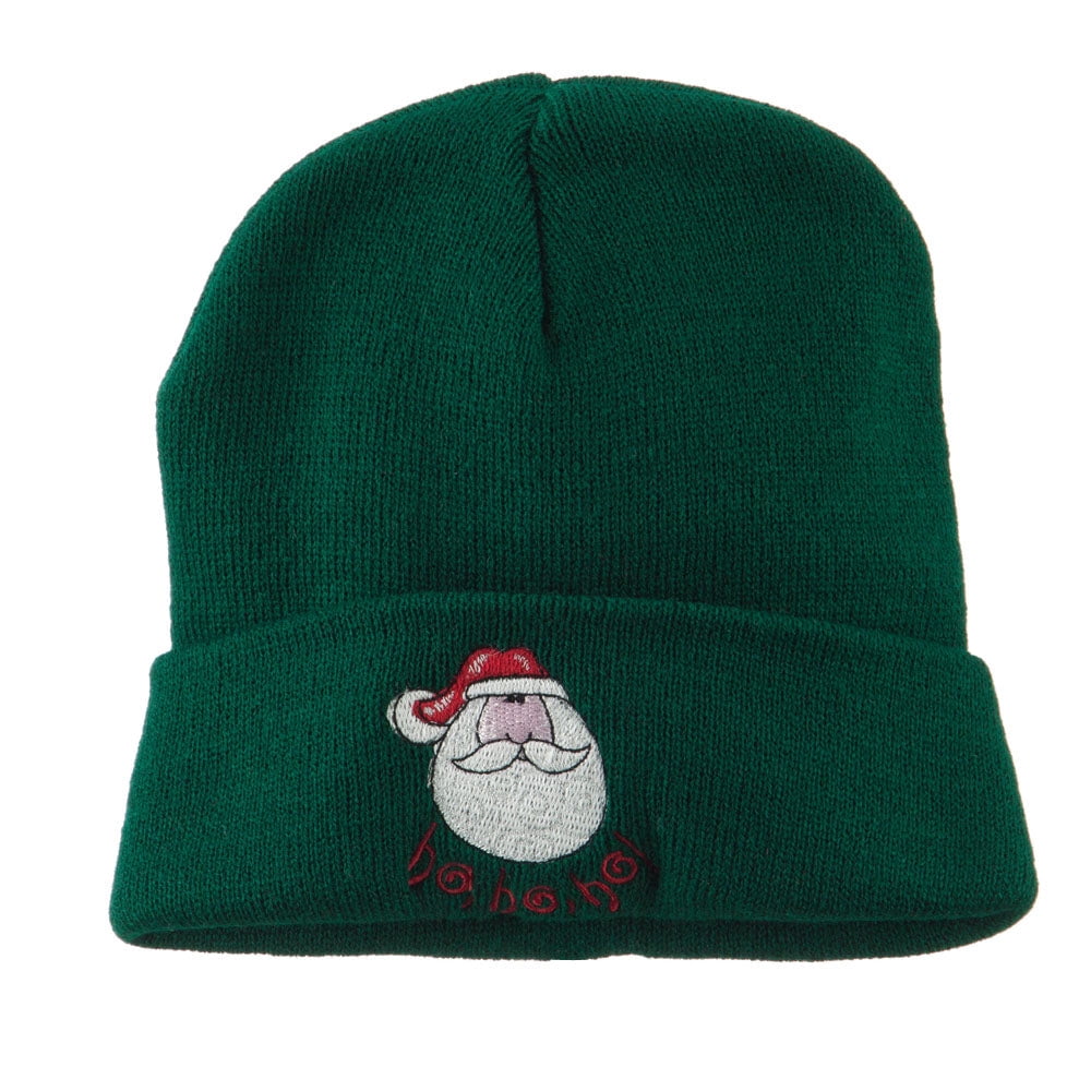 Santa's Face with Ho Ho Ho Embroidered Beanie - Green OSFM - Walmart.com