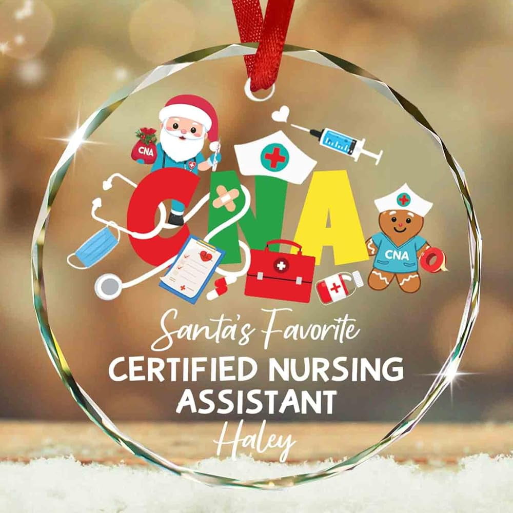 Santa's Favorite Cna Design Glass Christmas Ornament for Tree, Festive ...