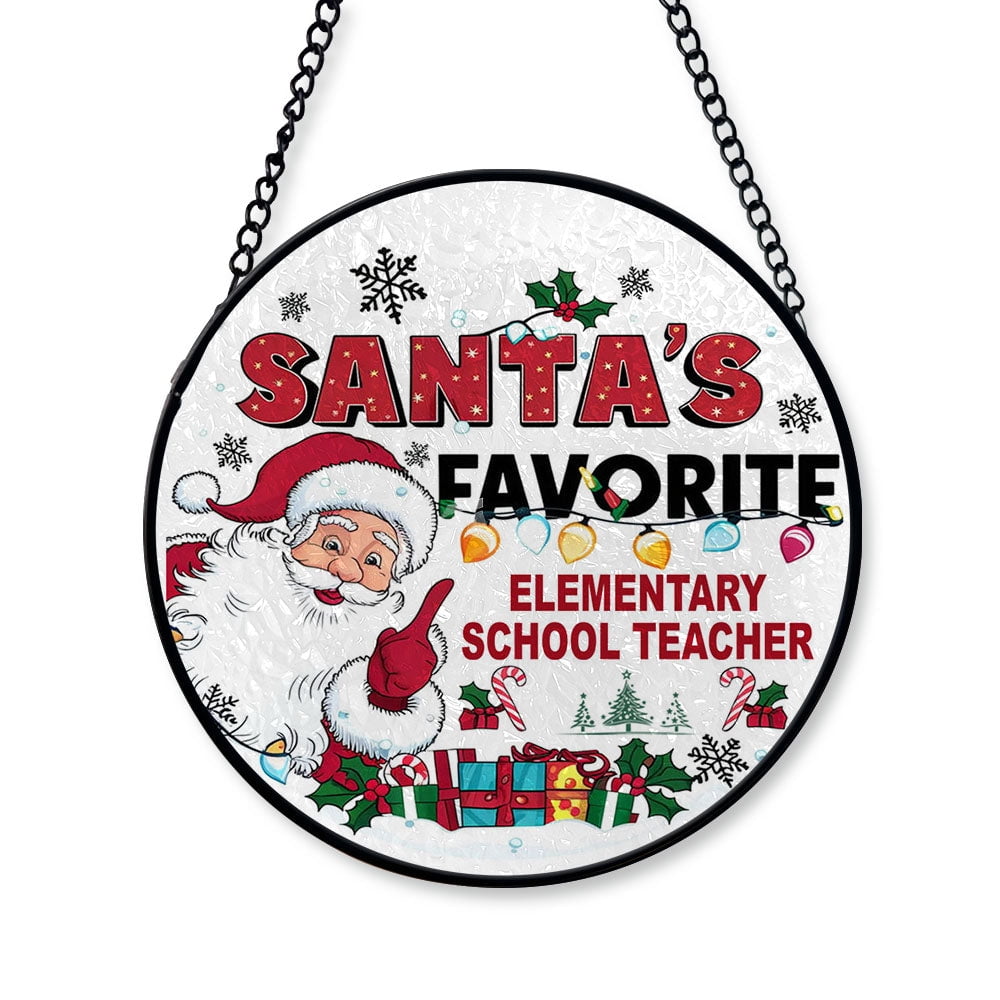 Santa’s Favorite Elementary School Teacher Stained Glass Window Hanging ...