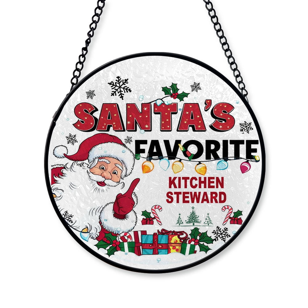 Santa’s Favorite Kitchen Steward Stained Glass Window Hanging 2025 ...