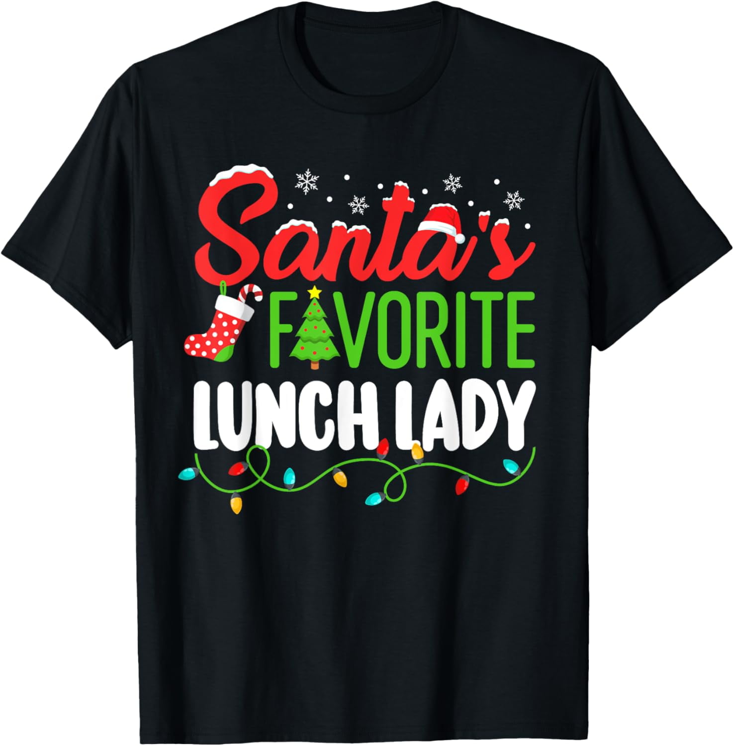 Santa's Favorite Lunch Lady Christmas School Elf Women Funny T-Shirt ...