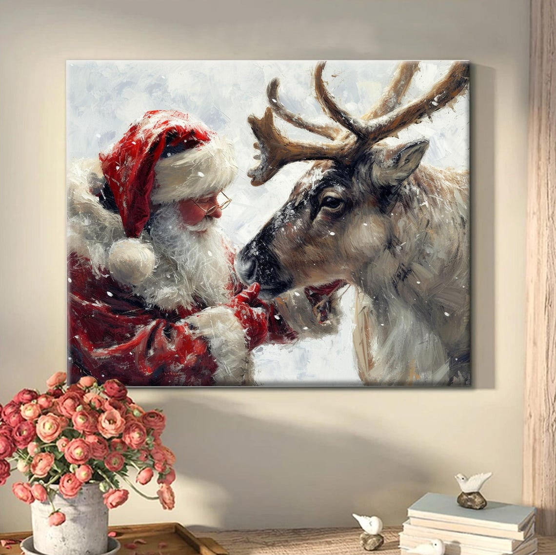 Santa's Reindeer Companionship Posters Santa And Reindeer Print Poster ...