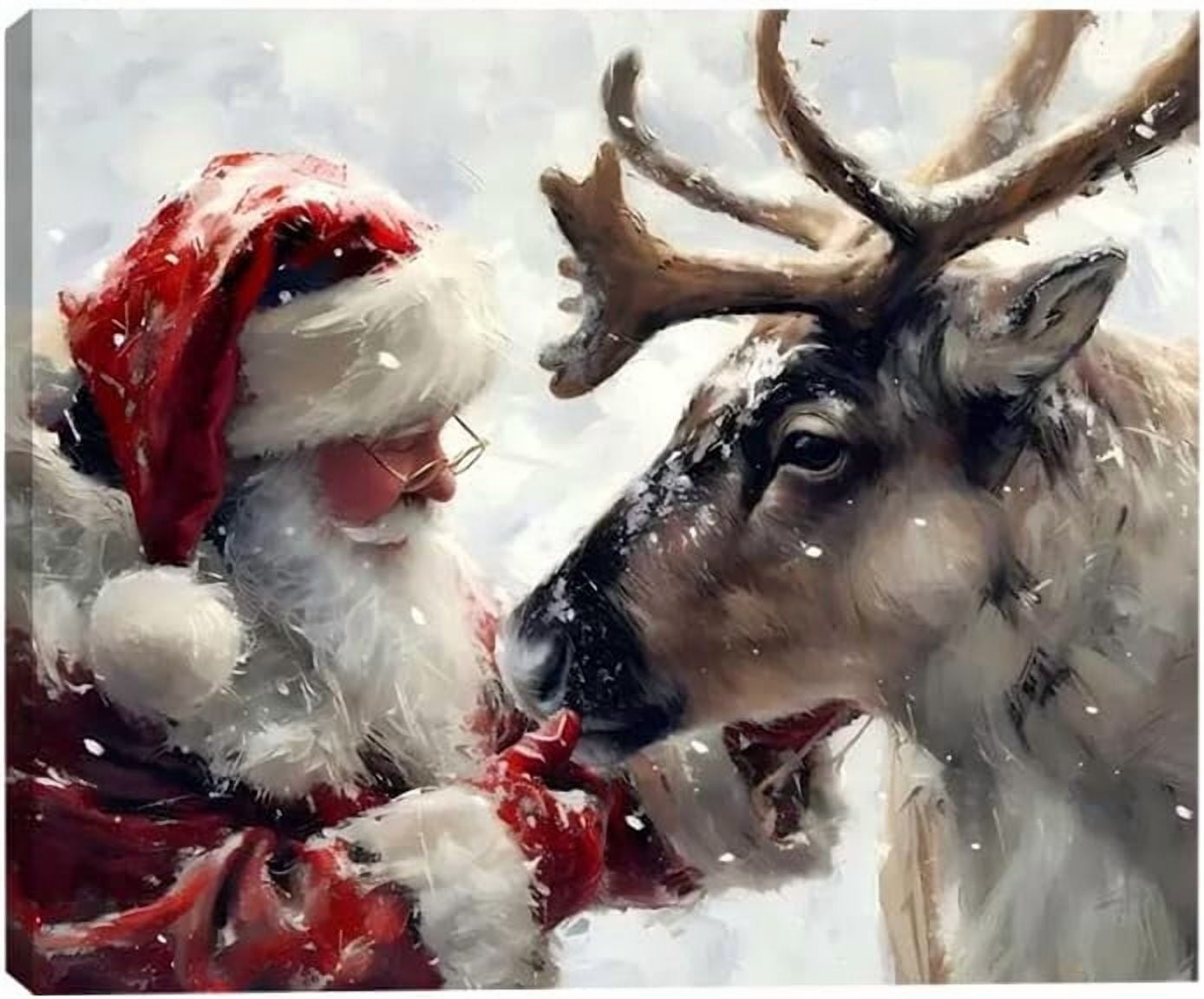Santa's Reindeer Framed Christmas Canvas Wall Art for Living Room ...