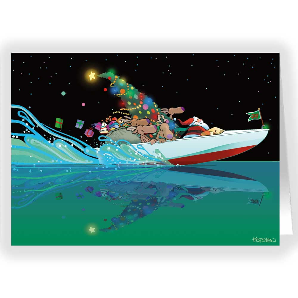 Santa's Speedboat Christmas Card - Boating 18 Cards & Envelopes ...