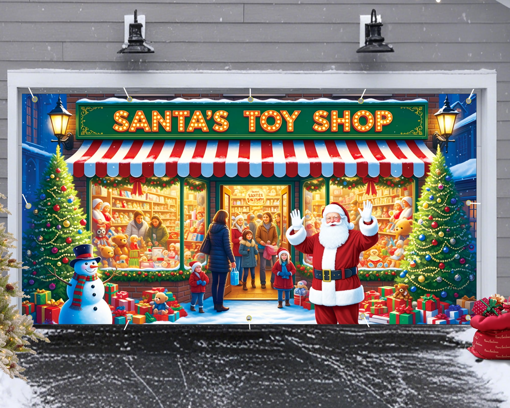 Santa's Workshop Garage Door Cover – 7x16Ft Christmas Holiday Decor ...