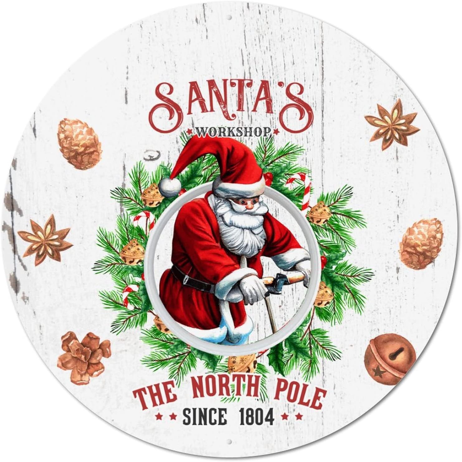 Santa's Workshop North Pole Vintage Round Metal Sign Plaque Circle ...