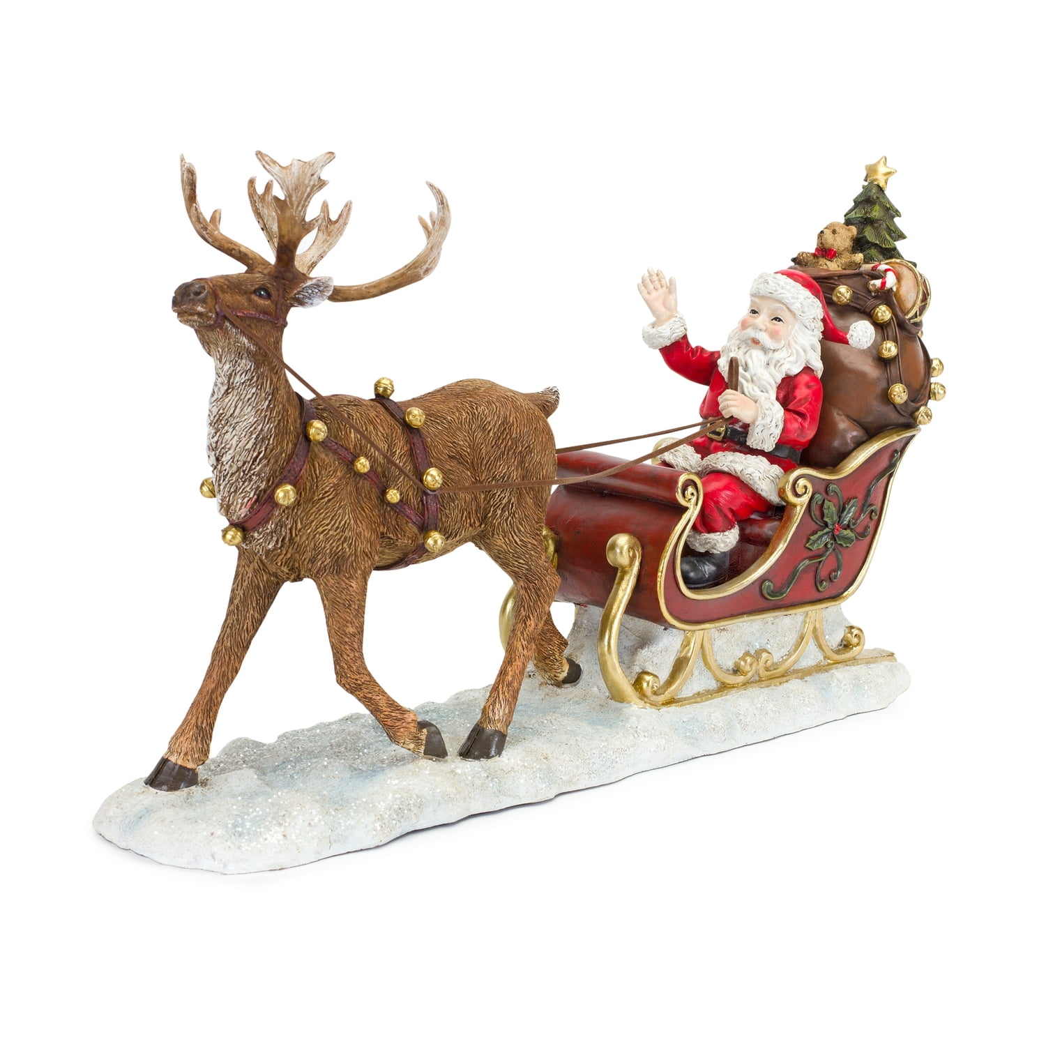 Melrose Traditional Santa in Sleigh with Reindeer Figurine, Polyresin ...