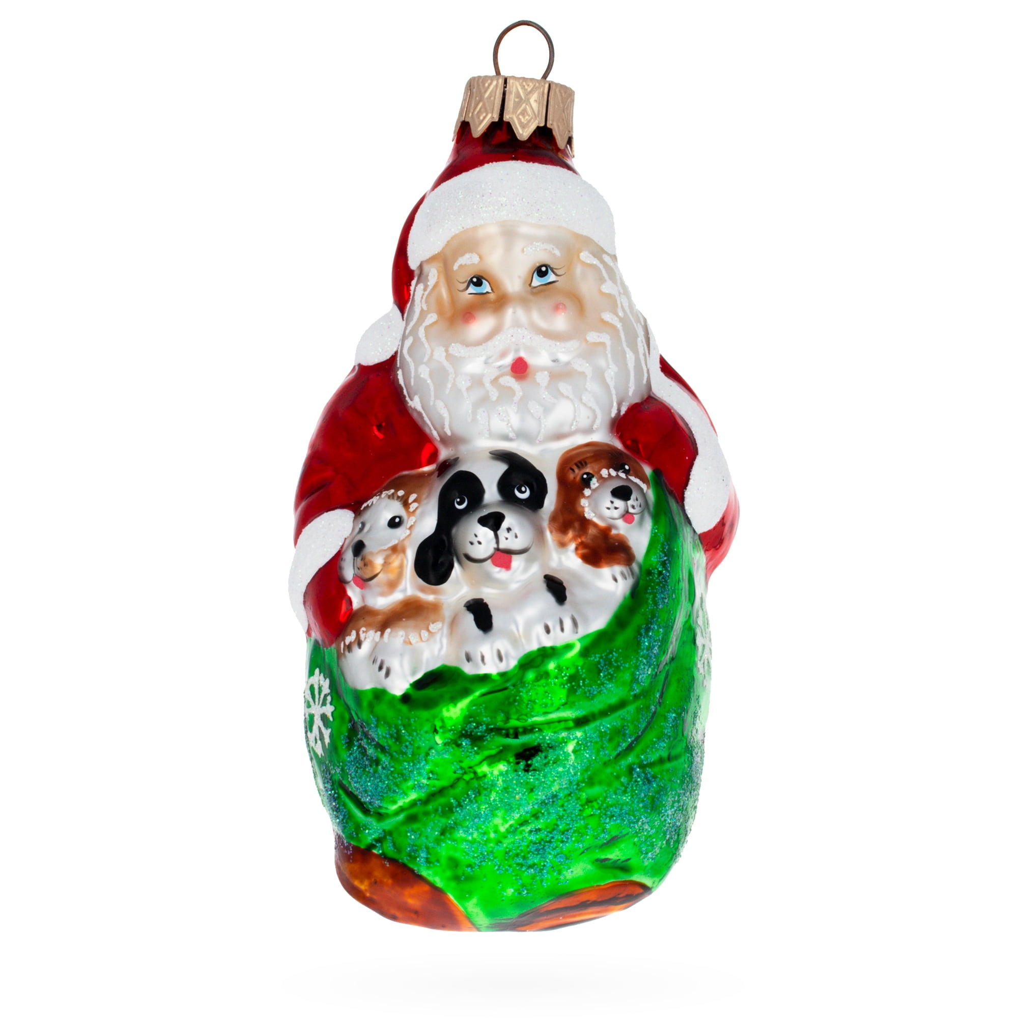 Santa with 3 Puppies Glass Christmas Ornament - Walmart.com