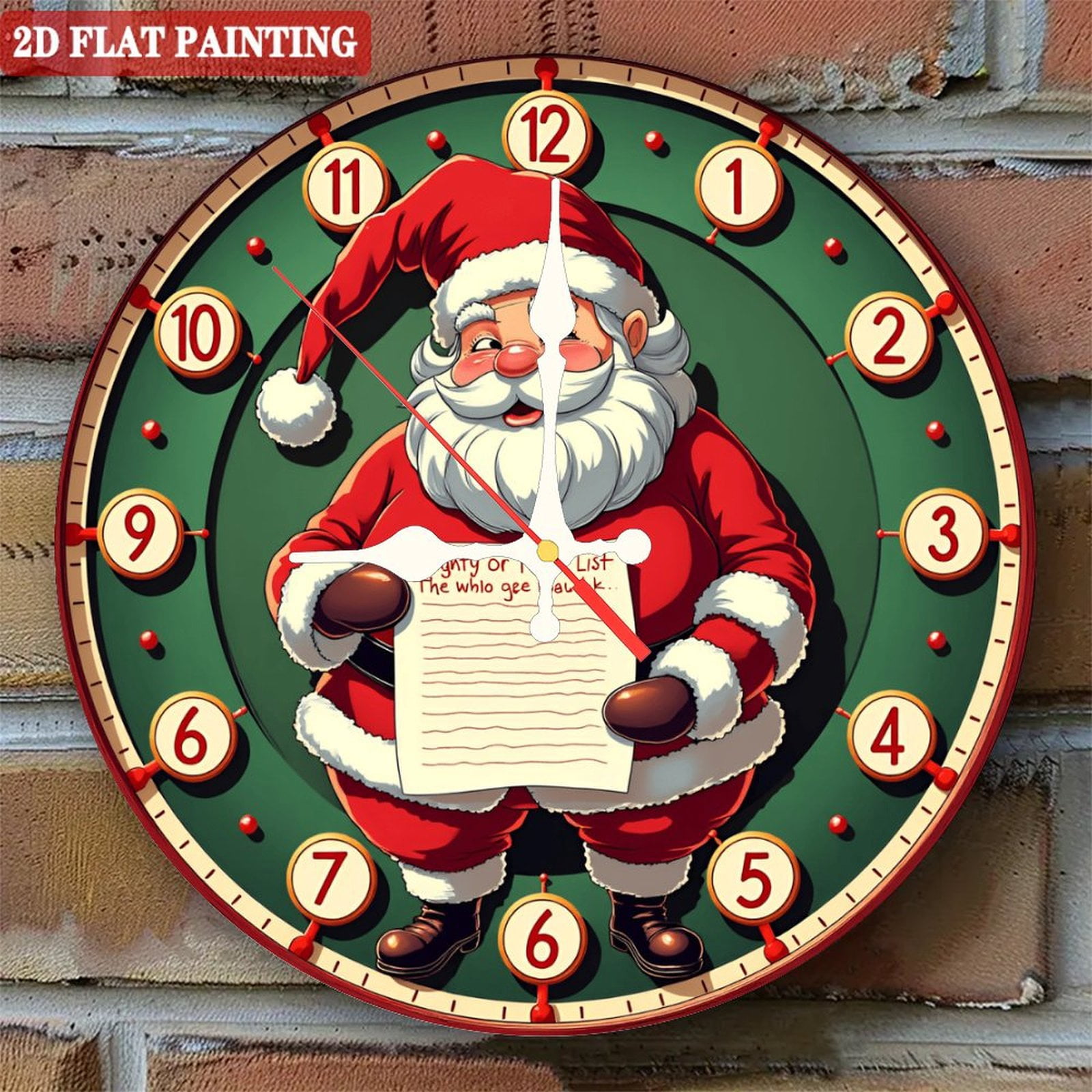 Santa with a list, surrounded by a green background, capturing the ...