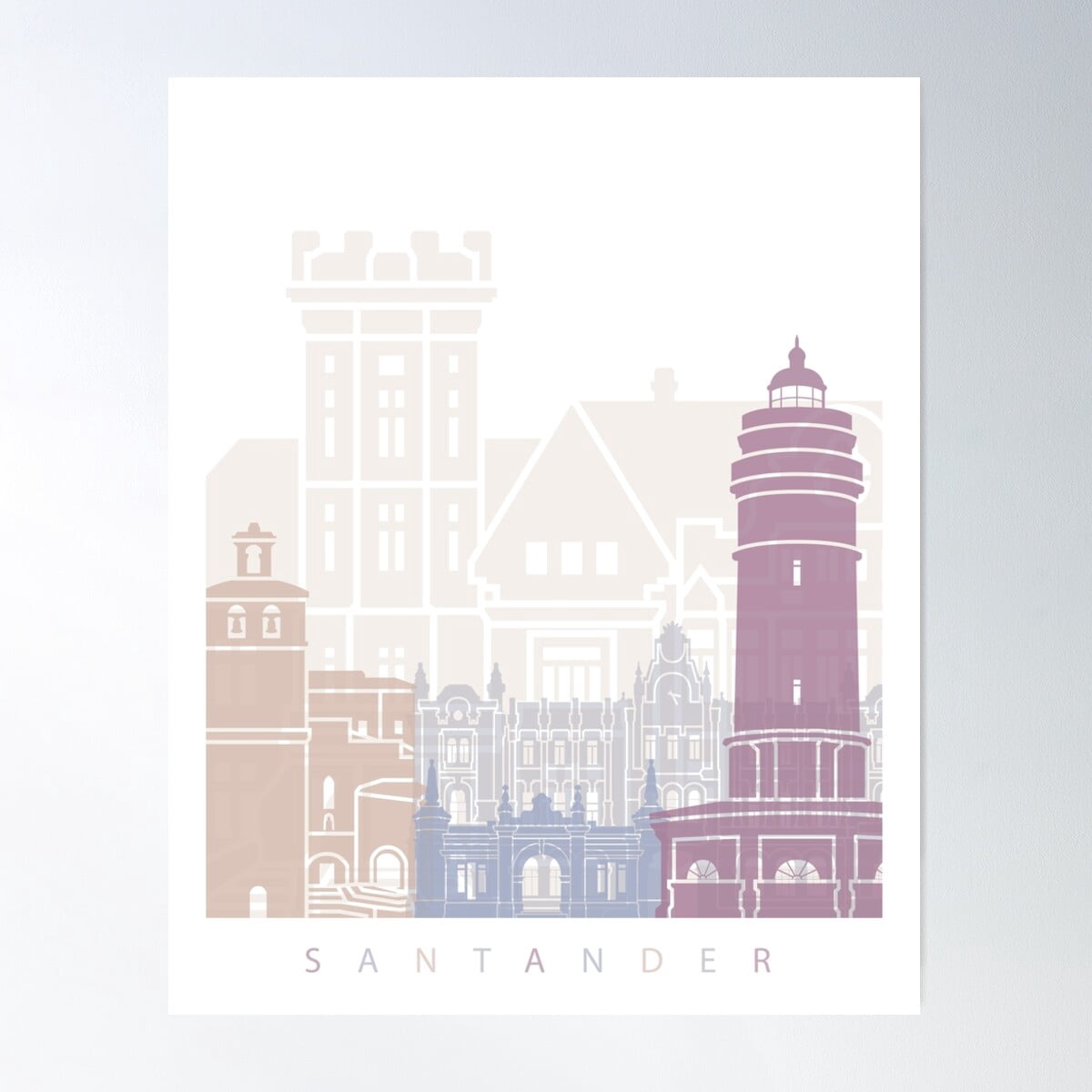Santander Skyline Poster Pastel Poster Wall Art, Modern Wall Decor For ...