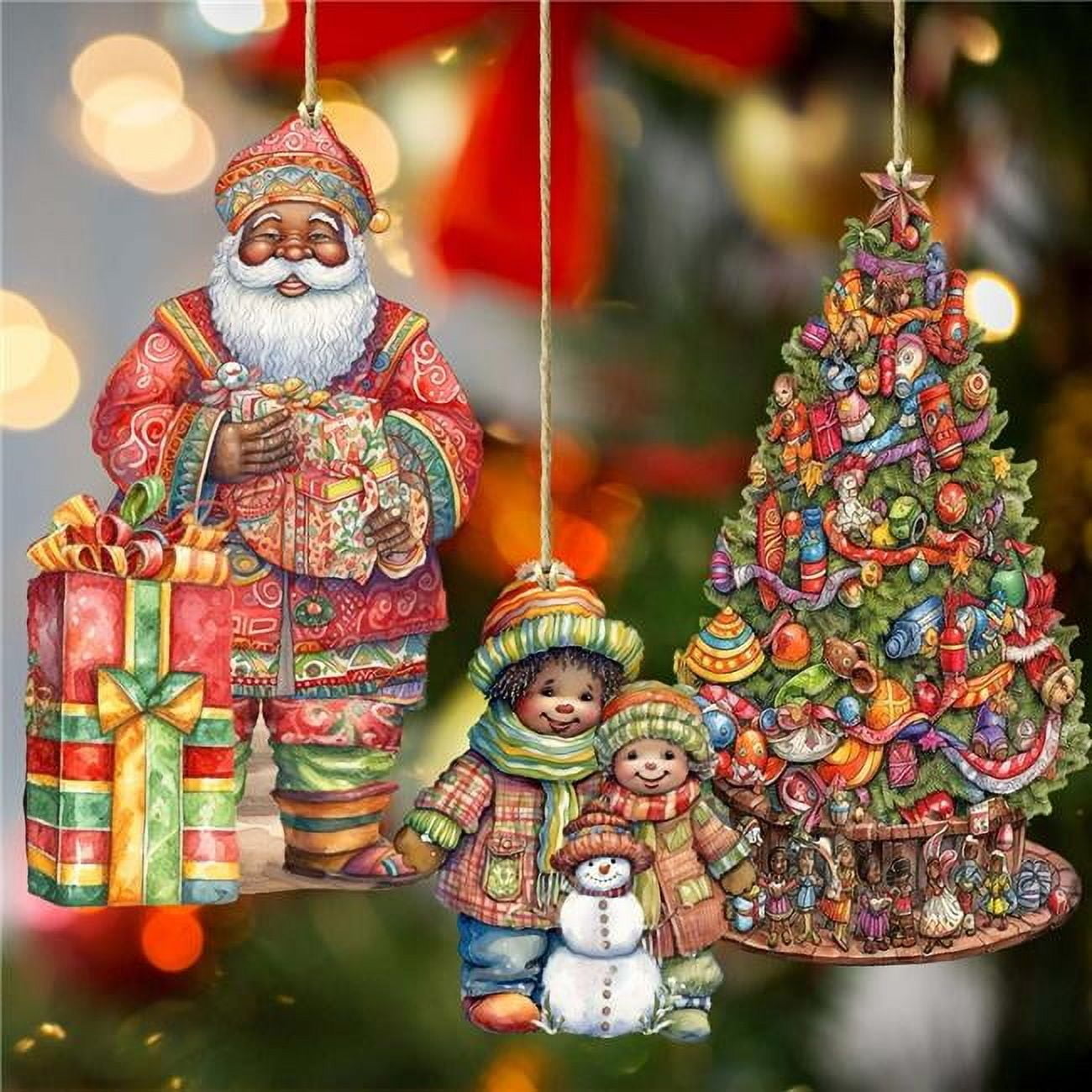 Designocracy Traveling Santa Ornaments, African-Inspired Santa, Wooden ...