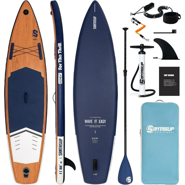 SANTASUP 11' Extra Wide Solid Folding Stand Up Paddle Board Set, Wooden ...