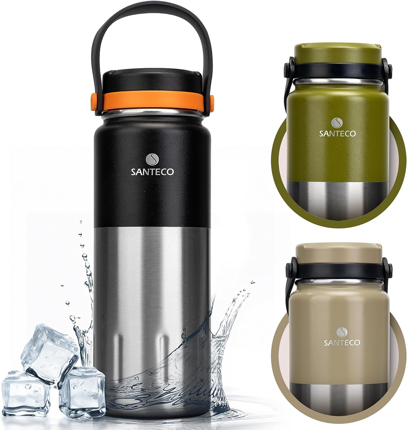 Santeco Stainless Steel Koya Water Bottle 17 fl oz, Black - Walmart.com