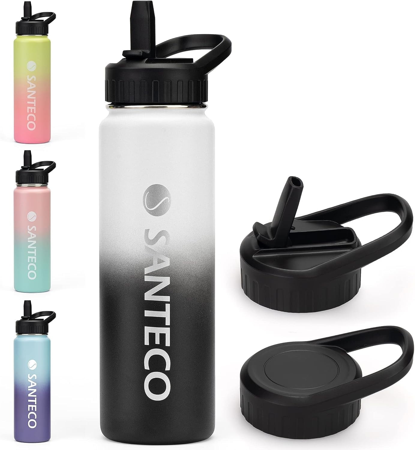 Santeco Stainless Steel solund Water Bottle 24 fl oz, Black White ...