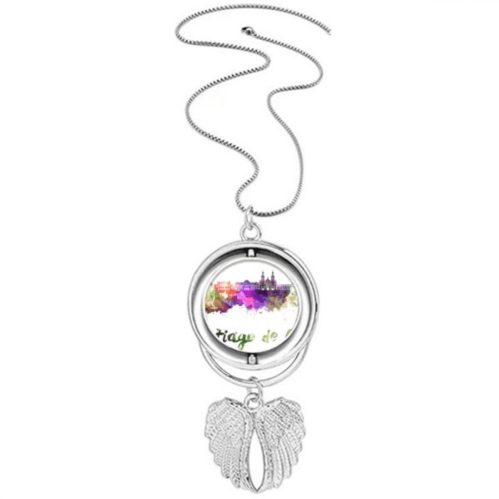Santiago De Chile City Watercolor Pendant Angel Wings Rotating Necklace ...