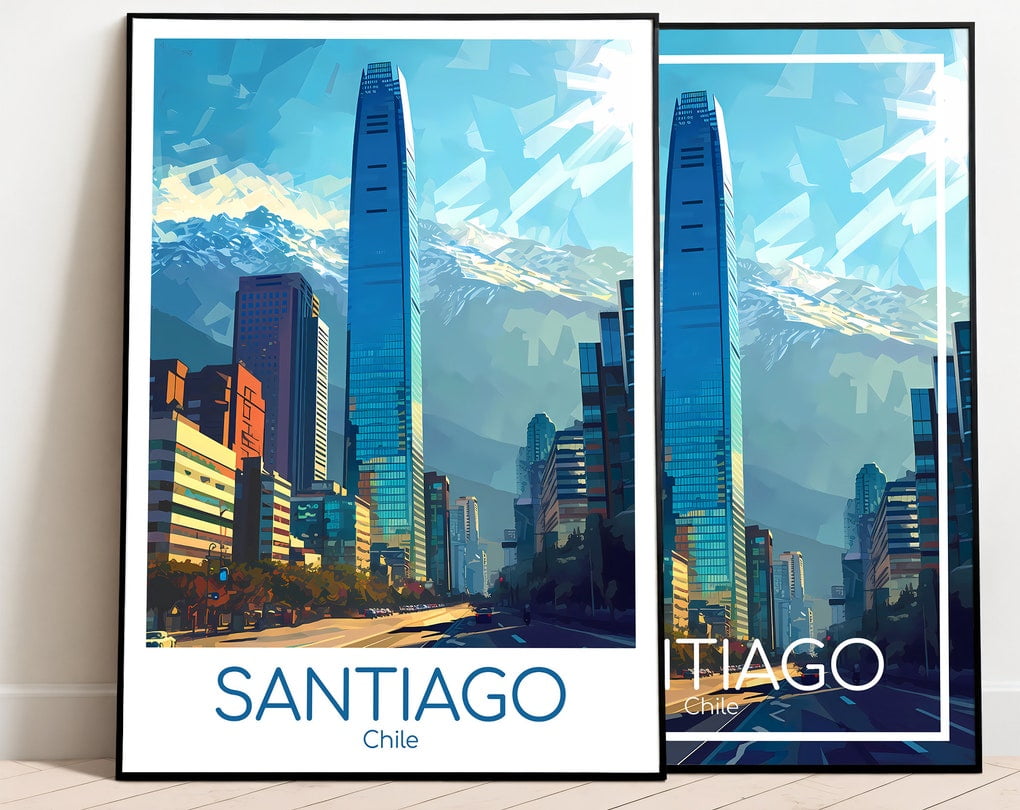Santiago De Chile Travel Poster Santiago Poster Wall Art Chile Vintage ...