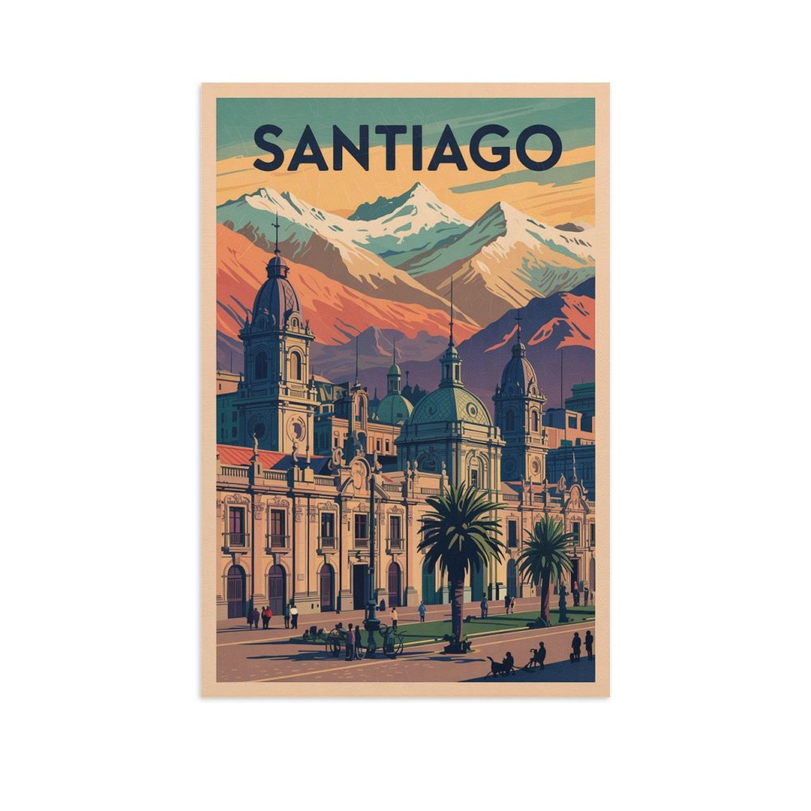 Santiago Retro Travel Poster Vintage Chilean City Tourism Wall Art ...
