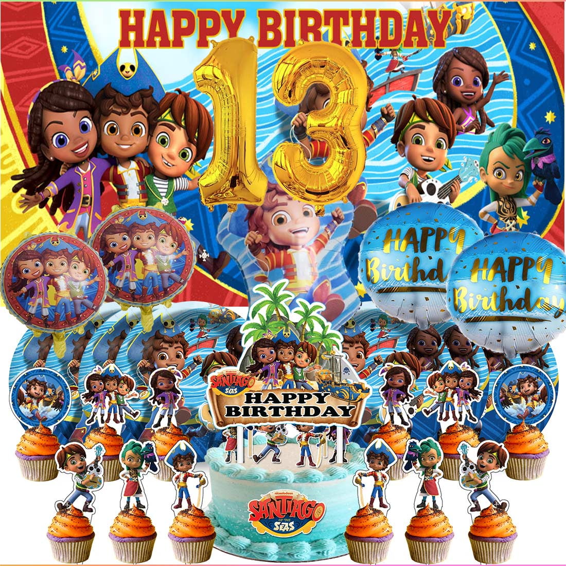 Santiago of the Sea 13th Tableware Balloons Cake Toppers Backdrop ...