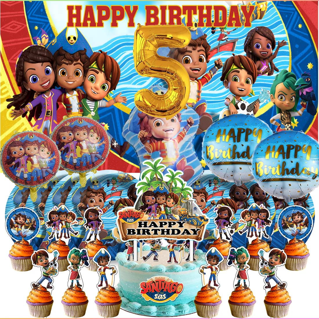 Santiago of the Sea 5th Tableware Balloons Cake Toppers Backdrop Banner ...
