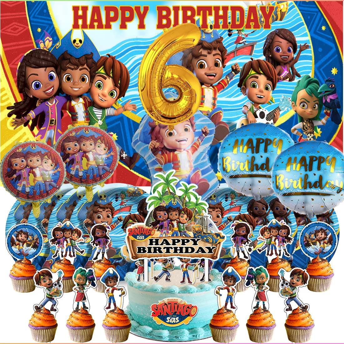 Santiago of the Sea 6th Tableware Balloons Cake Toppers Backdrop Banner ...