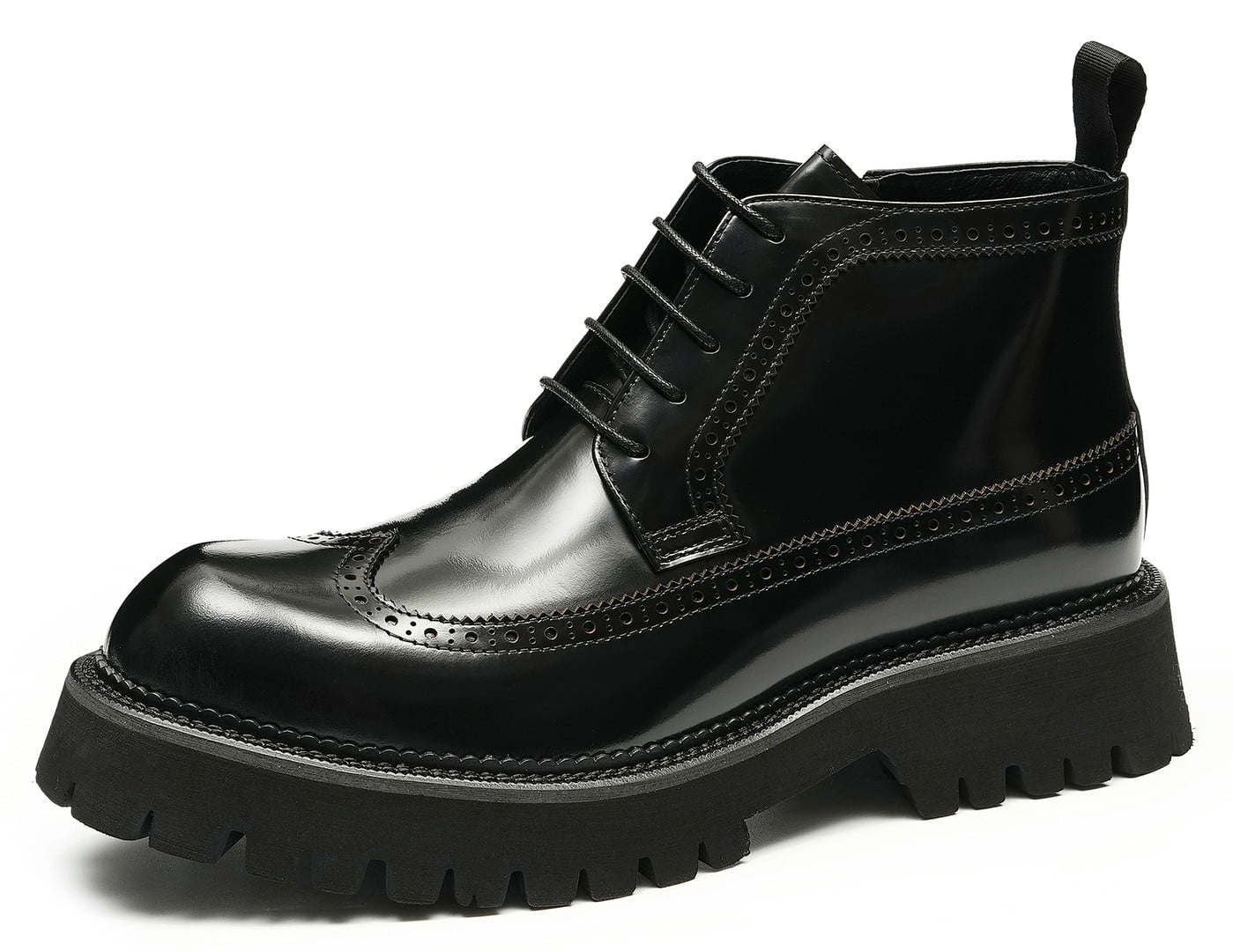 Santimon Black Boots for Men Wingtip Ankle Boots Side Zipper Combat ...