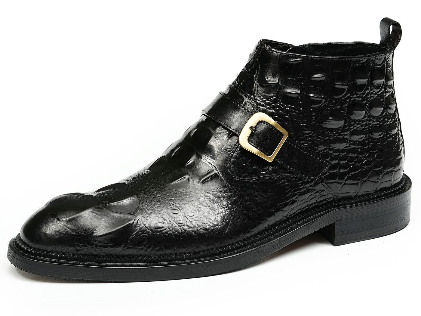 Santimon Black Dress Boots for Men Side Zipper Crocodile Grain Ankle ...