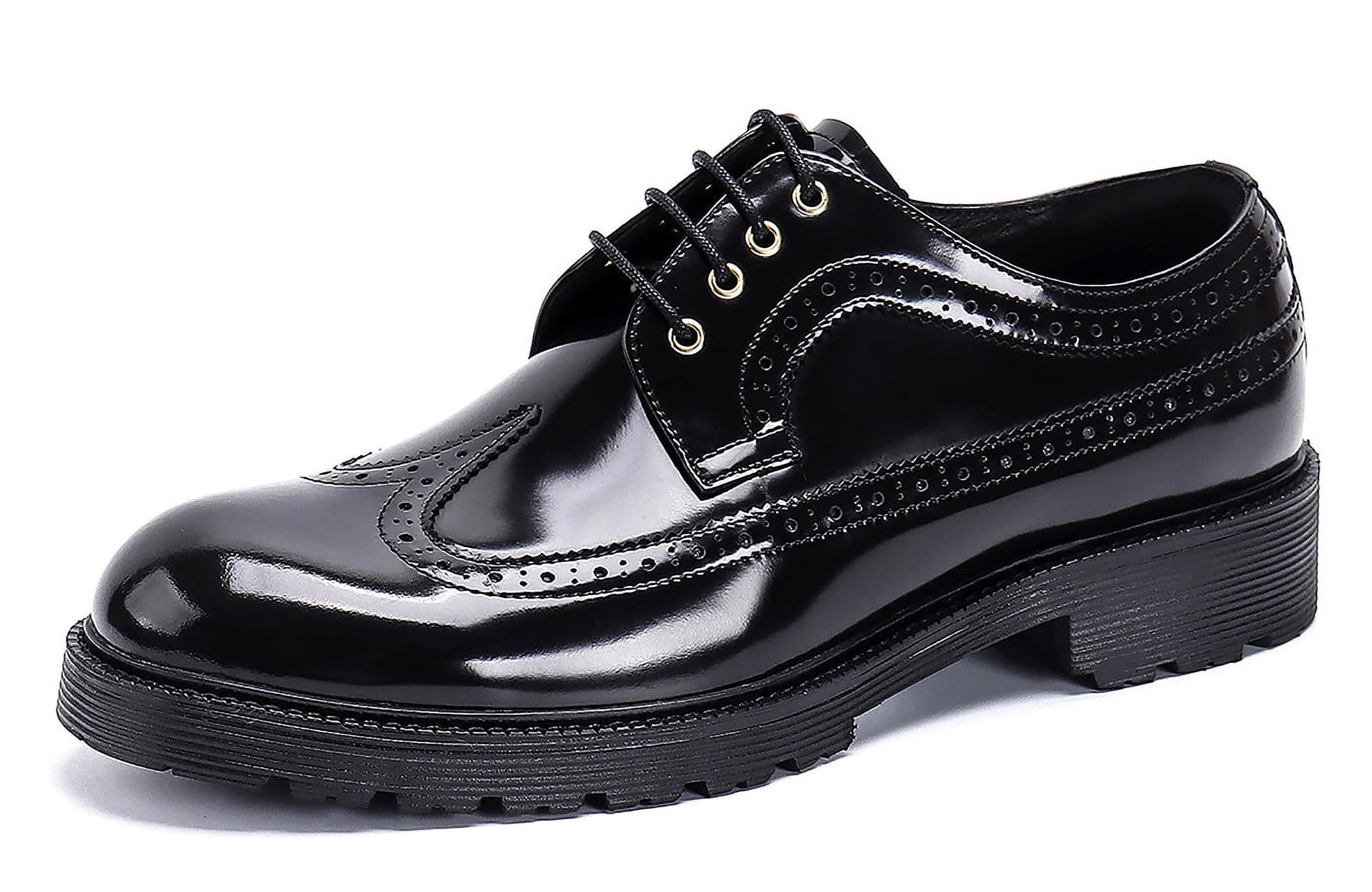 Santimon Black Dress Shoes for Men Wingtip Brogue Derby Shoes Thick ...