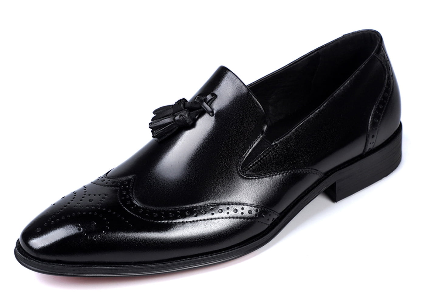 Santimon Black Tassel Loafers for Men Wingtip Brogue Slip on Formal ...