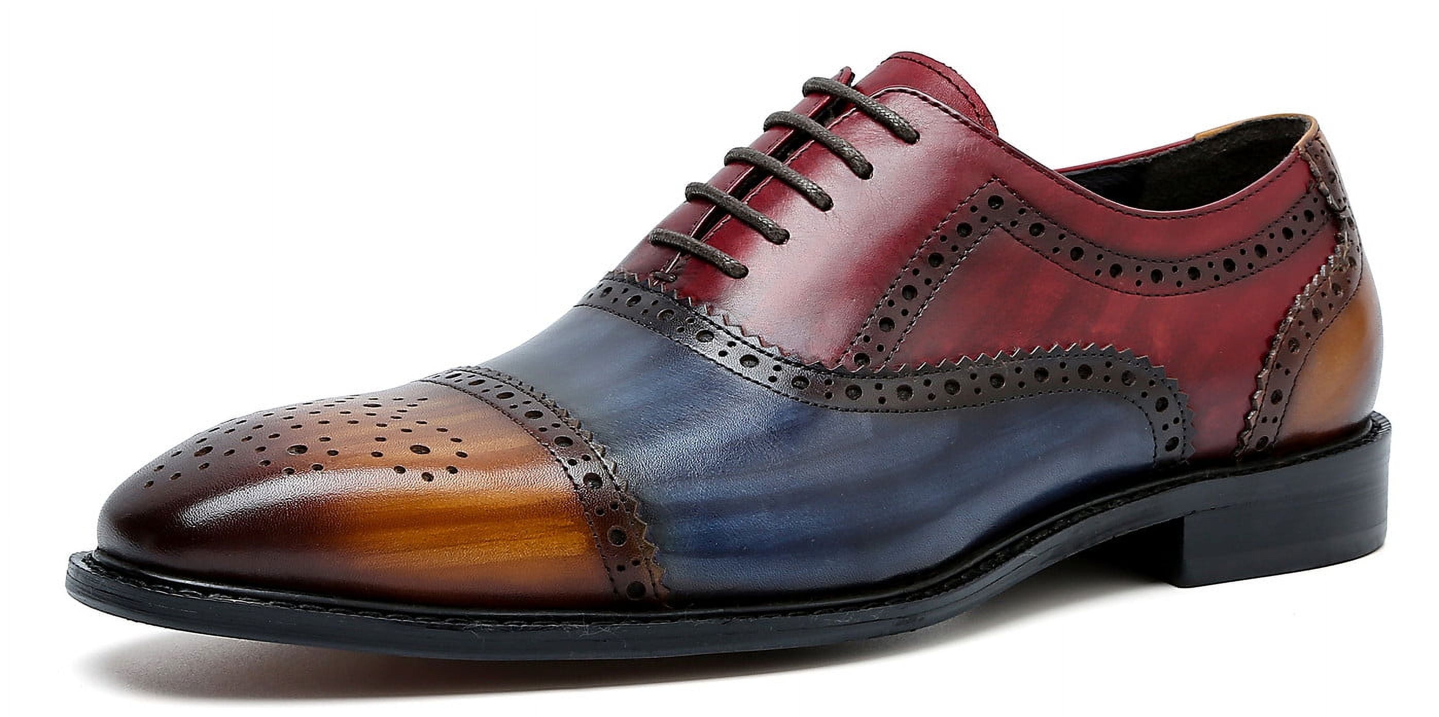 Santimon Blue Dress Shoes for Men Multicolor Wingtip Brogue Derby Shoes ...