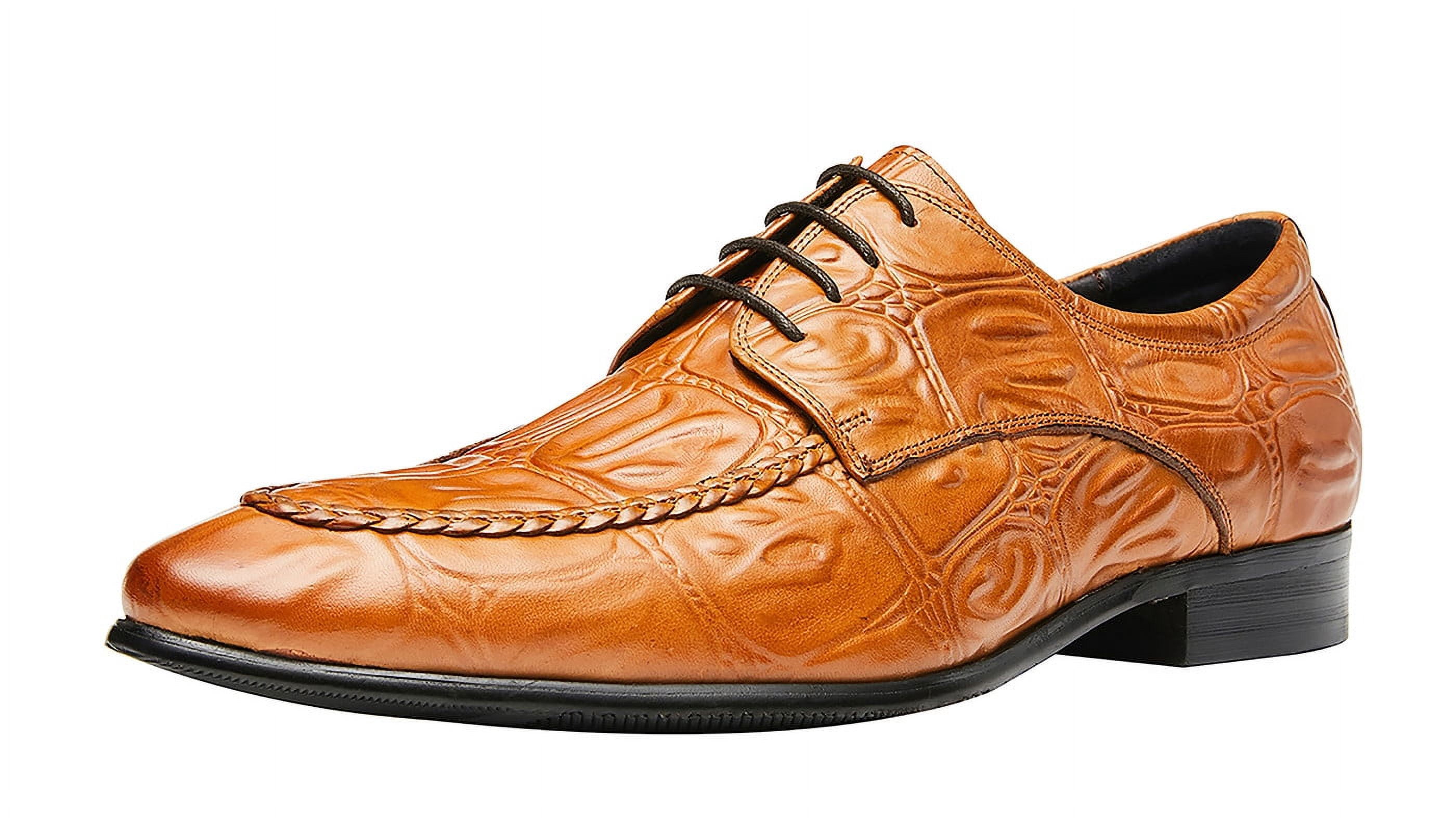 Santimon Brown Dress Shoes for Men Pointed Toe Derby Shoes Crocodile ...