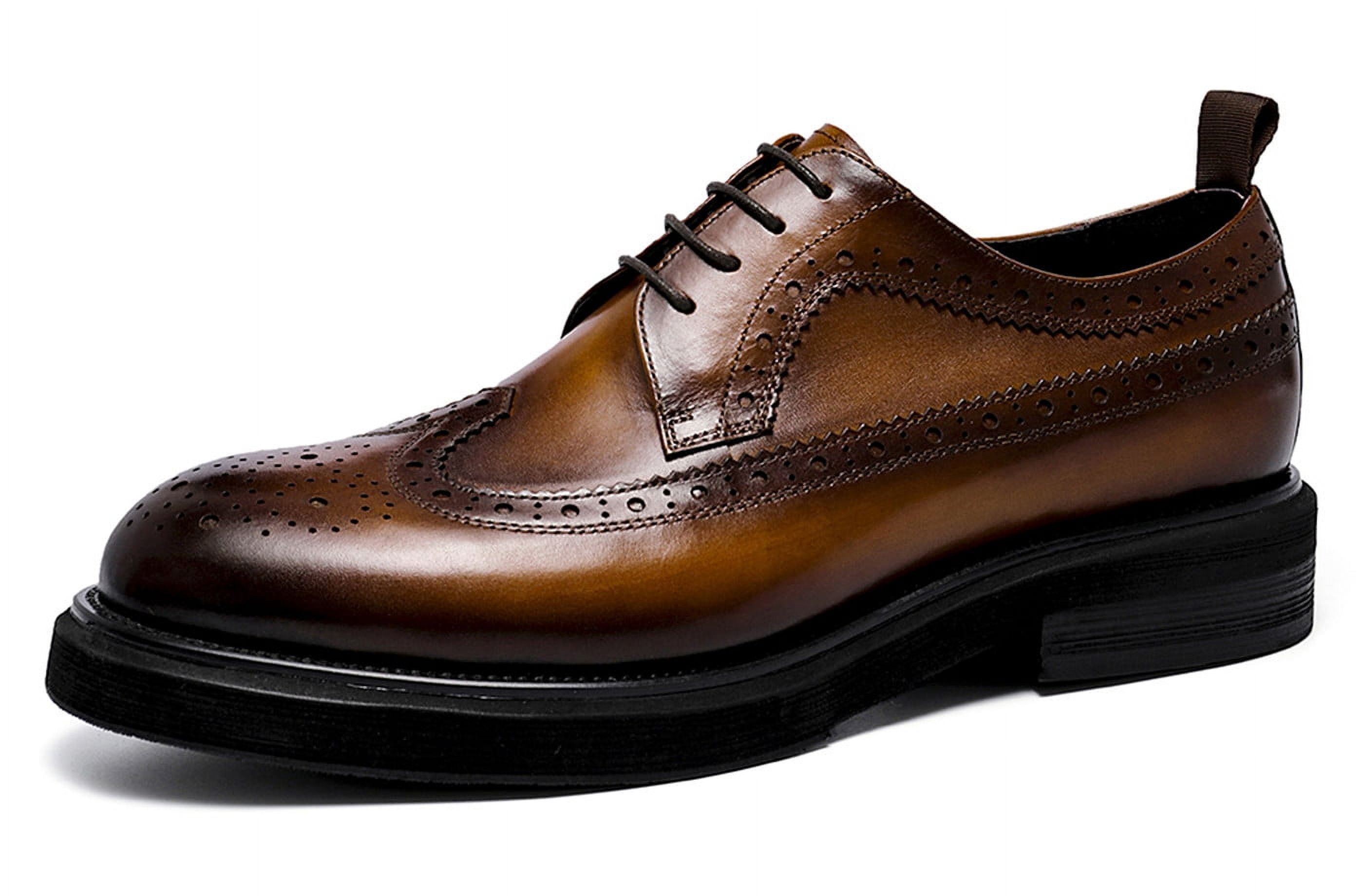 Santimon Brown Dress Shoes for Men Thick Sole Wingtip Brogue Derby ...
