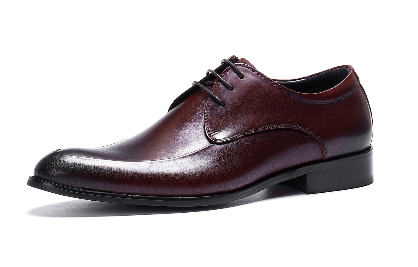 Santimon Burgundy Dress Shoes for Men Sleek Pointed Toe Lace-up Derby ...