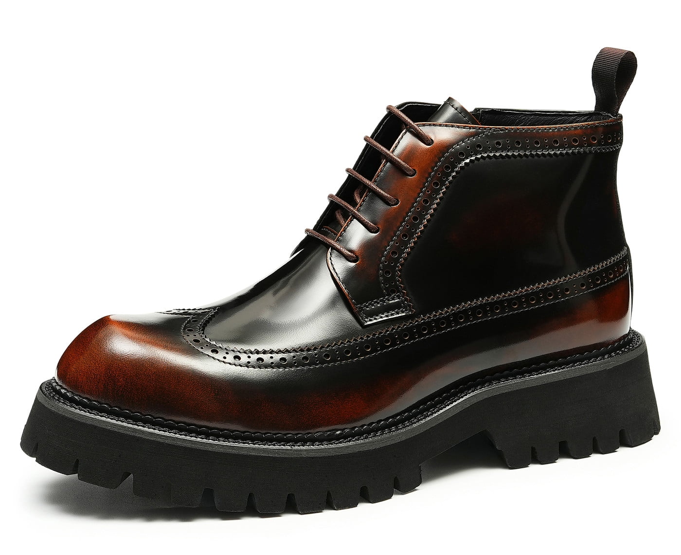 Santimon Coffee Boots for Men Wingtip Ankle Boots Side Zipper Combat ...