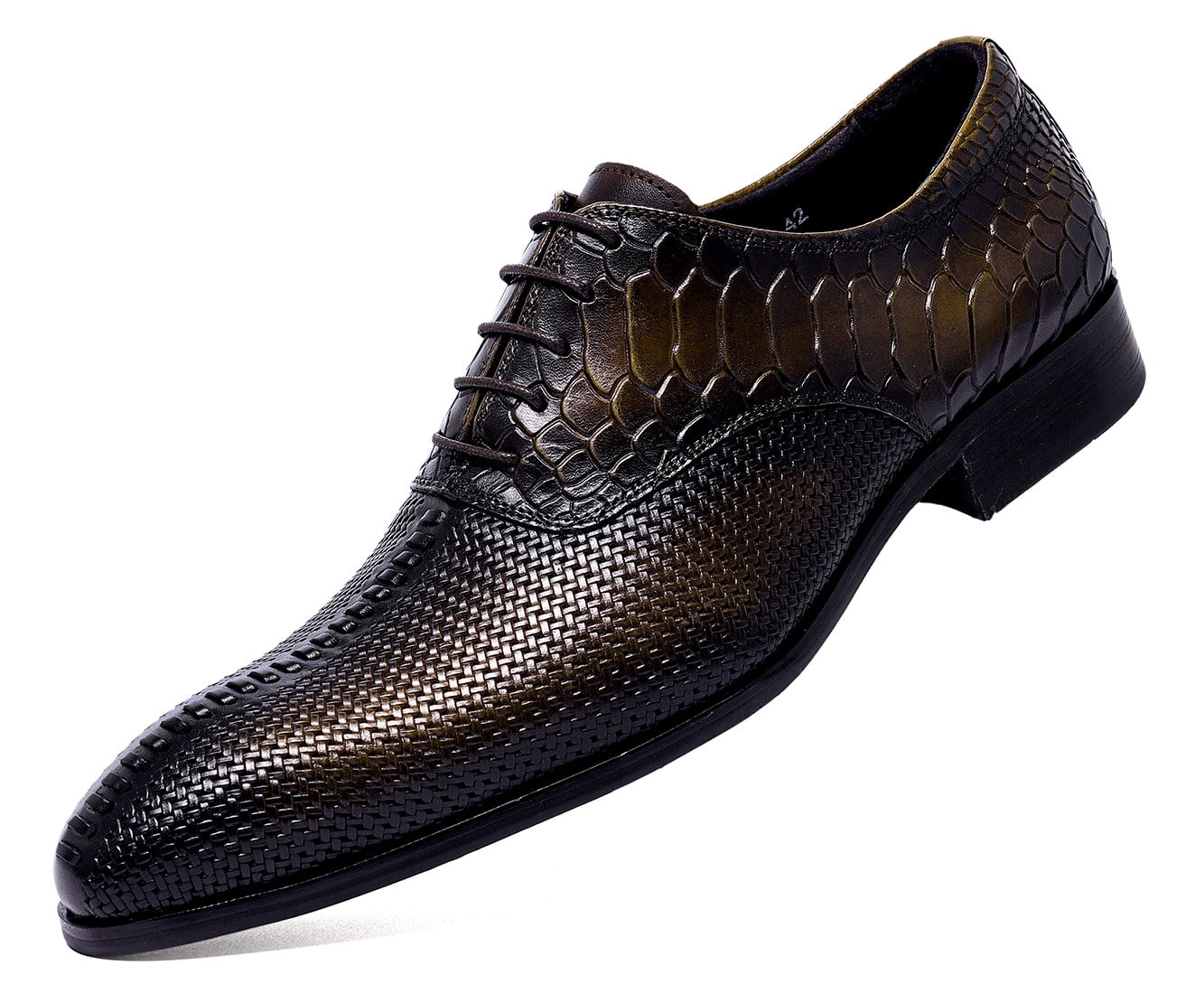 Santimon Coffee Dress Shoes for Men Pointed Toe Crocodile Grain Oxford ...