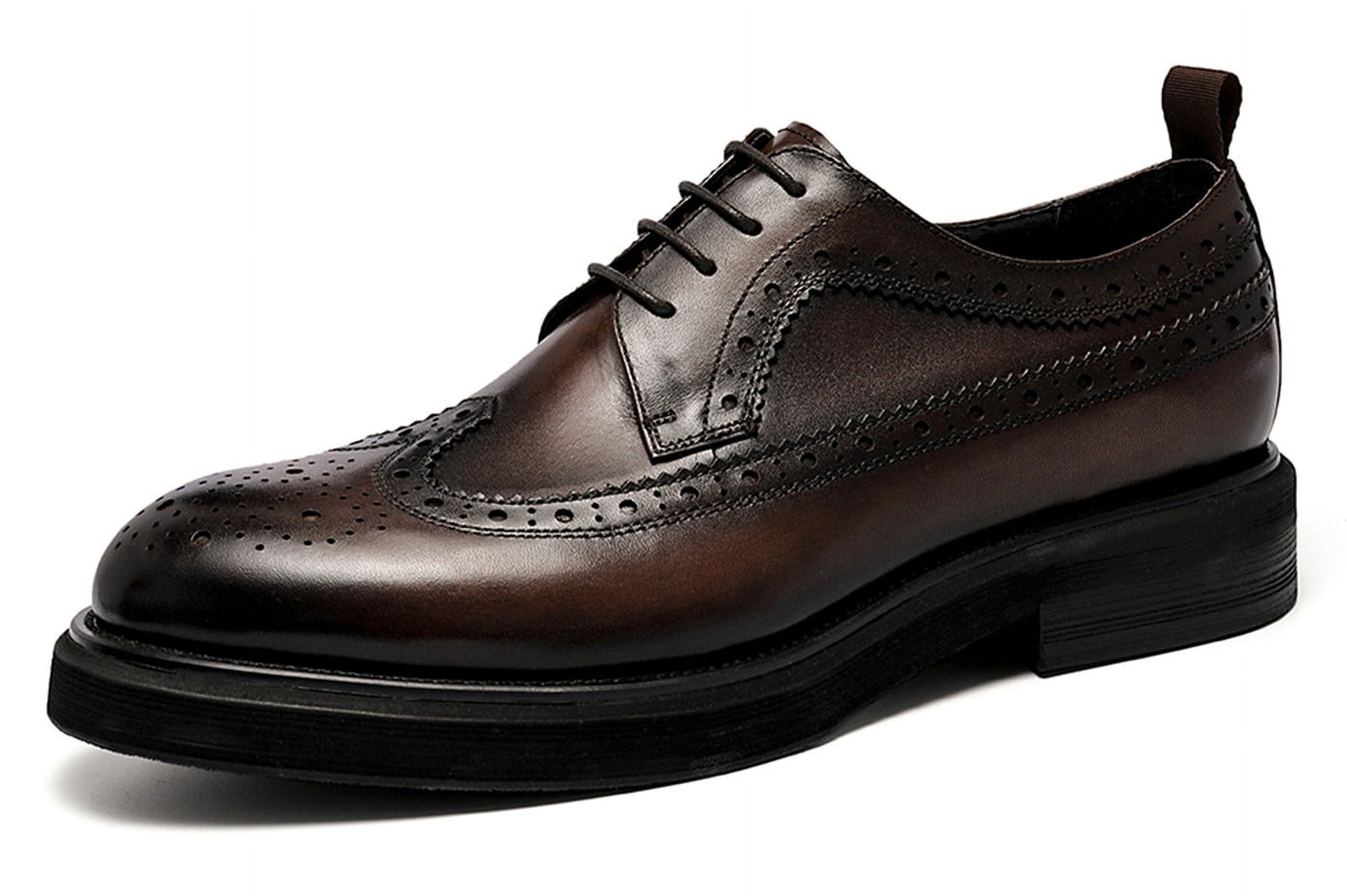 Santimon Coffee Dress Shoes for Men Thick Sole Wingtip Brogue Derby ...