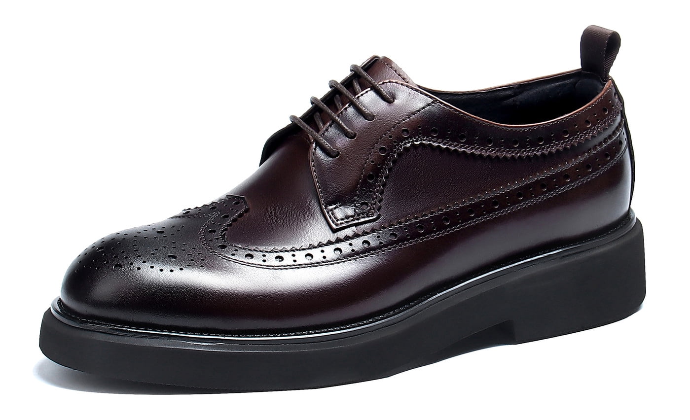 Santimon Coffee Dress Shoes For Men Thick Sole Wingtip Derby Shoes