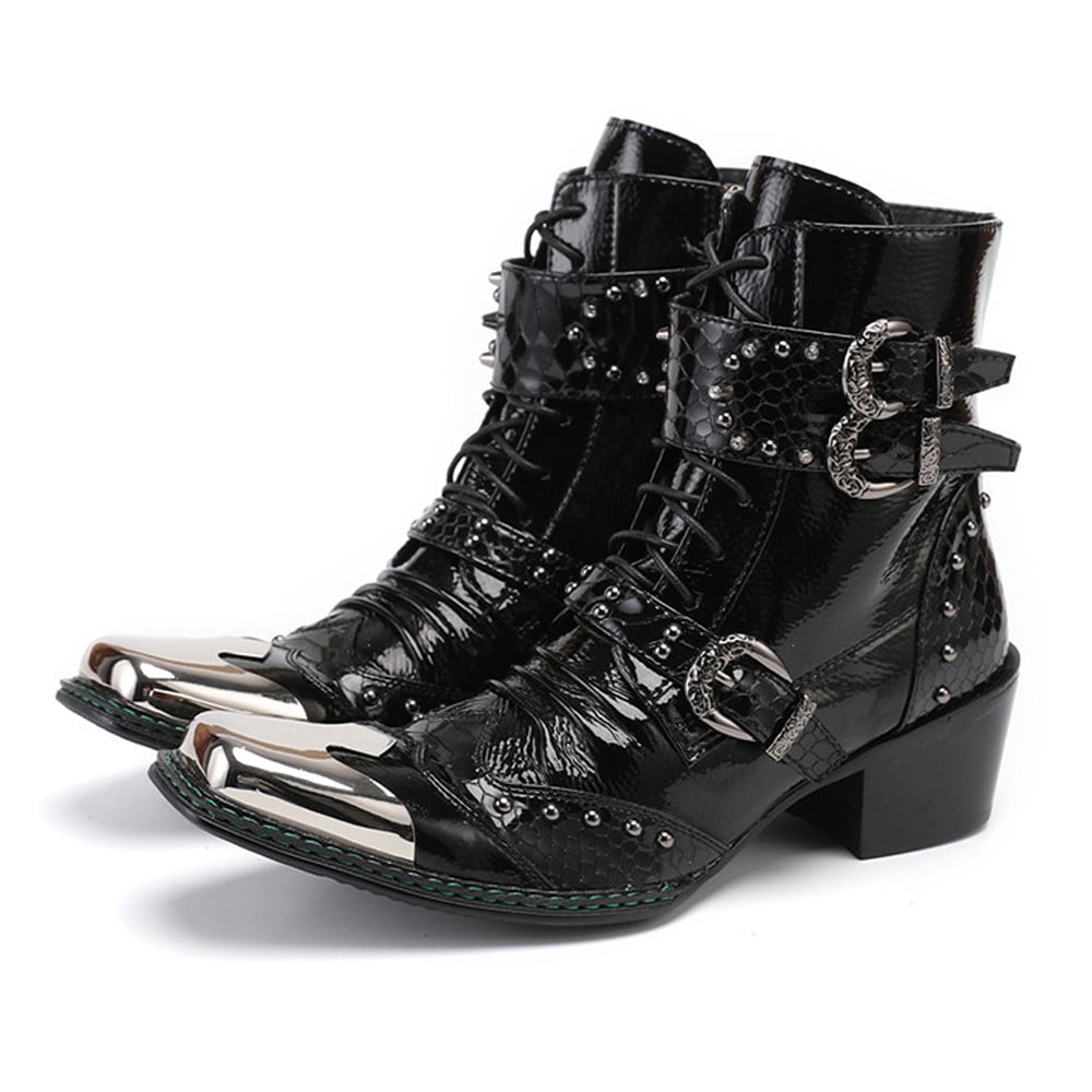 Santimon Men Boots Fashionable Motorcycle Boots Rivet Metal Square Toe ...