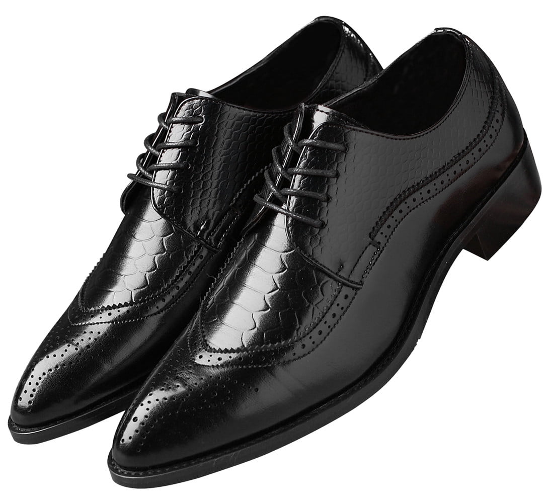 Santimon Men Derby Crocodile Pattern Pointed Toe Shoes Lace Up Brogue ...