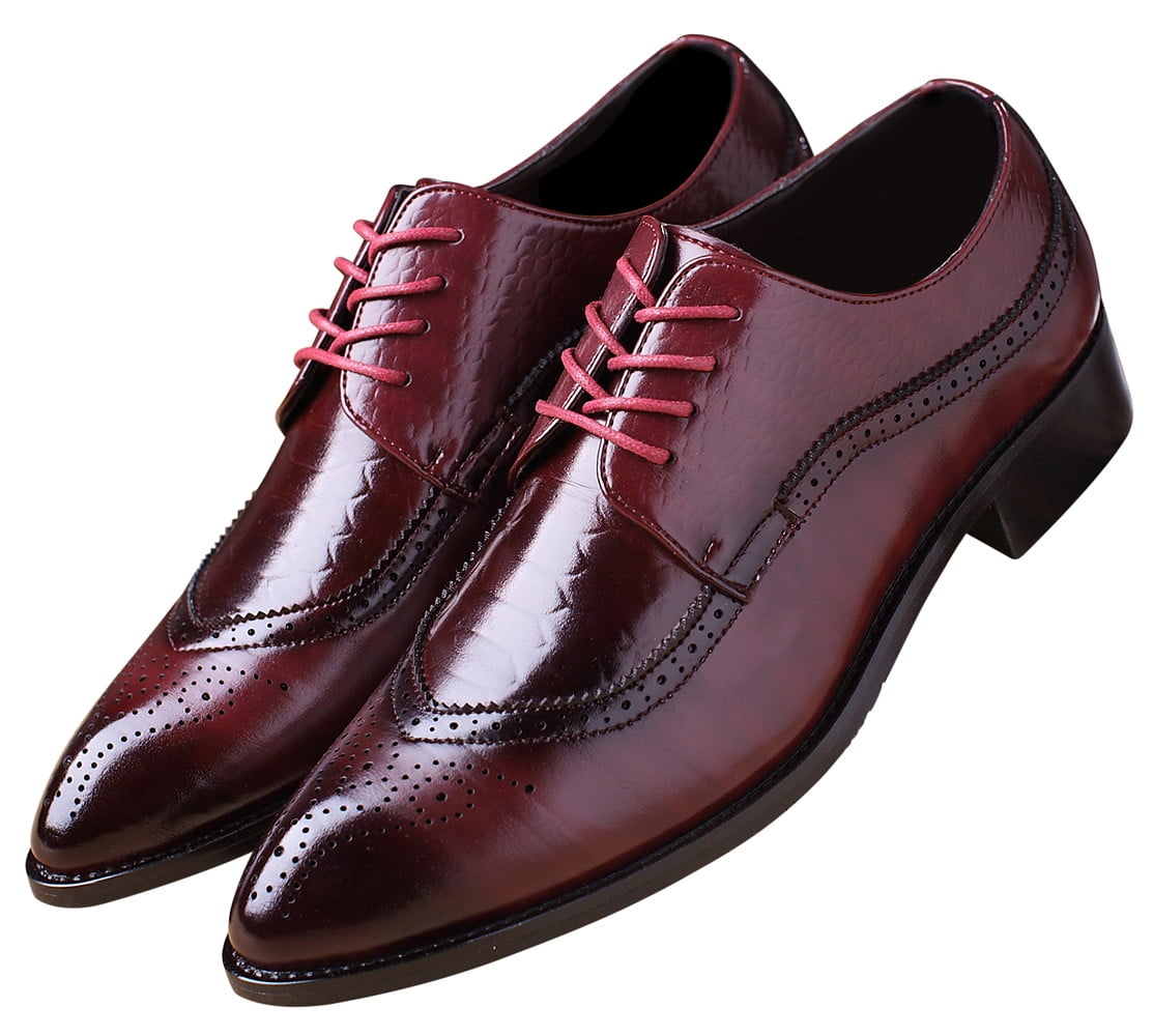 Santimon Men Derby Crocodile Pattern Pointed Toe Shoes Lace Up Brogue ...