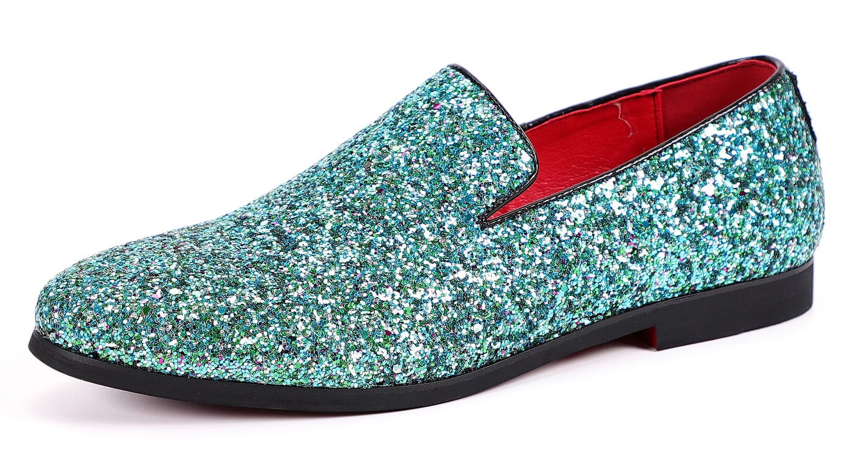 Santimon Men's Leather Dress Shoes, Glitter Loafers, Slip-On, Casual ...