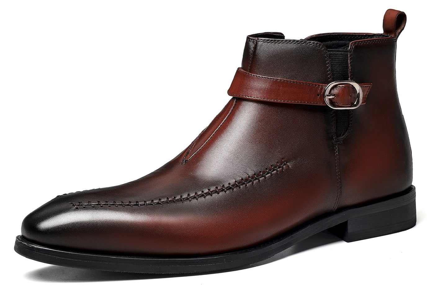 Santimon Men Single Monks Leather Boots Brogue Dress Boots Chelsea ...
