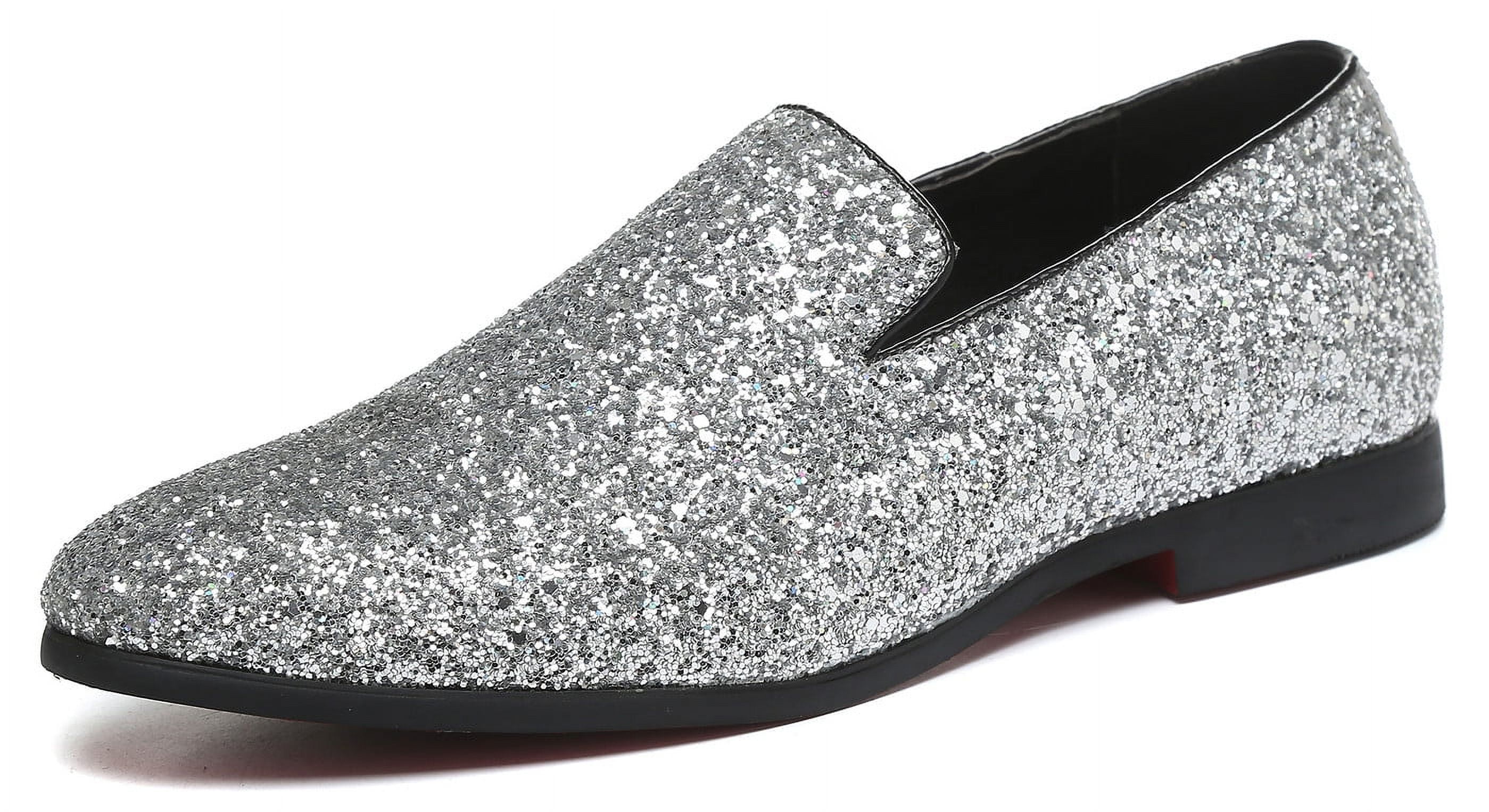 Santimon Men's Metallic Paillette Loafers, Glitter Moccasins, Leather ...