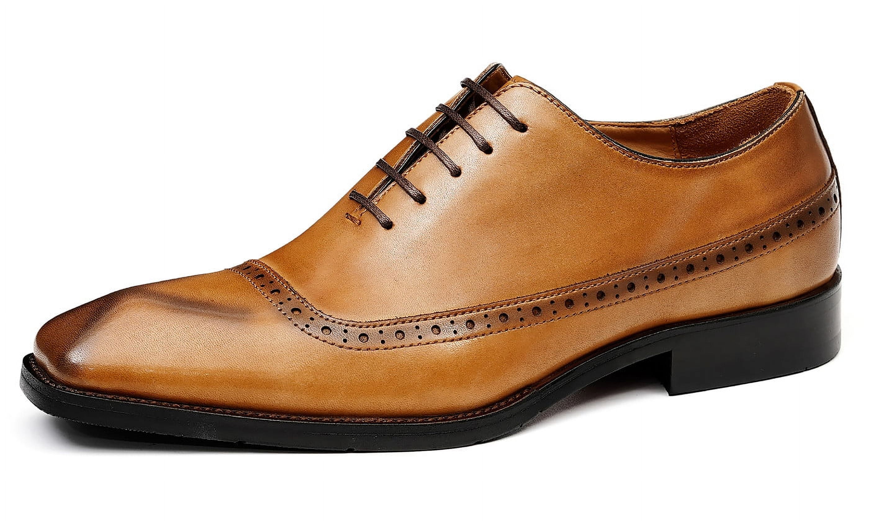 Santimon Yellow Brown Dress Shoes for Men Brogue Lace up Oxford Shoes ...