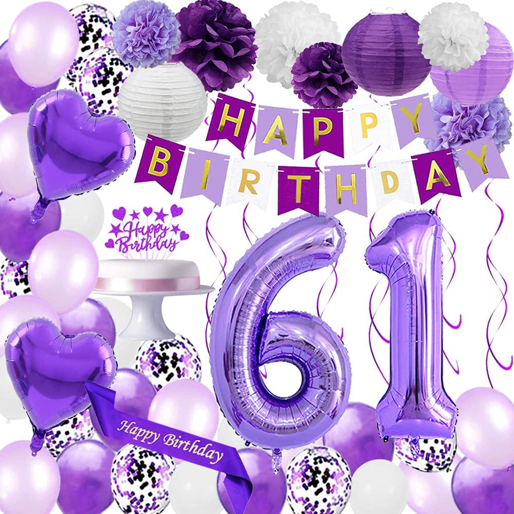 Santonila Purple 61st Birthday Decorations Set - H2FSDHappy Birthday ...