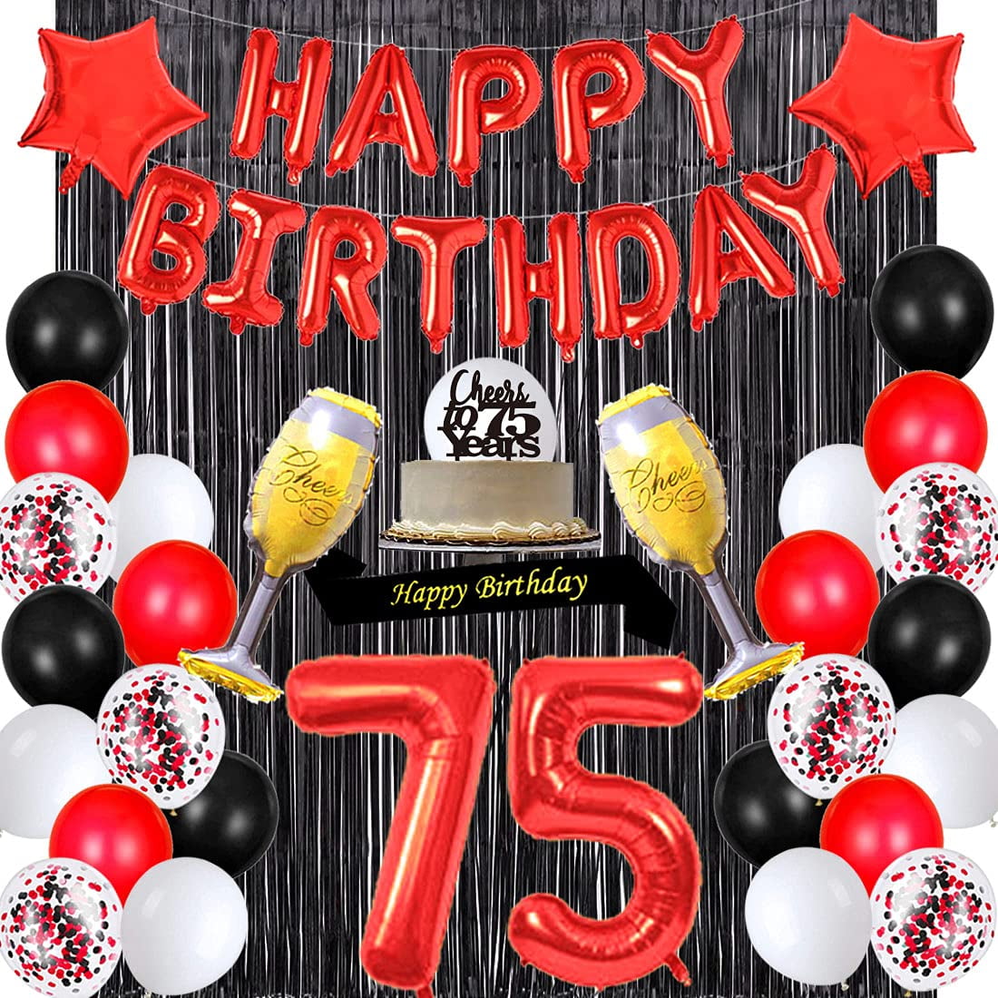 Santonila Red 75th Birthday Decorations Happy Birthday H2FSDBanner To ...