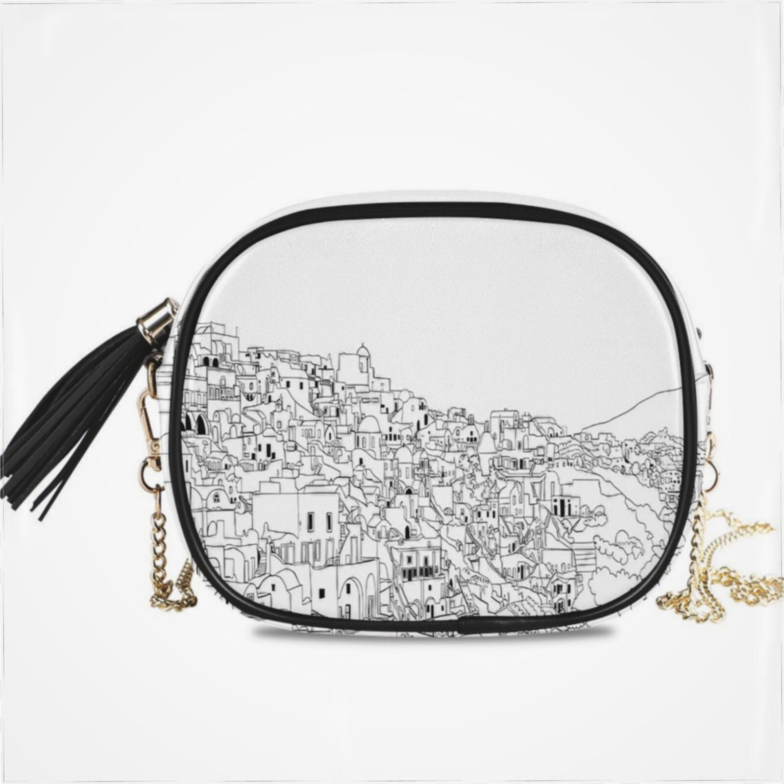 Santorini Black And White Greece Greek Art Women'S Vintage Crossbody ...