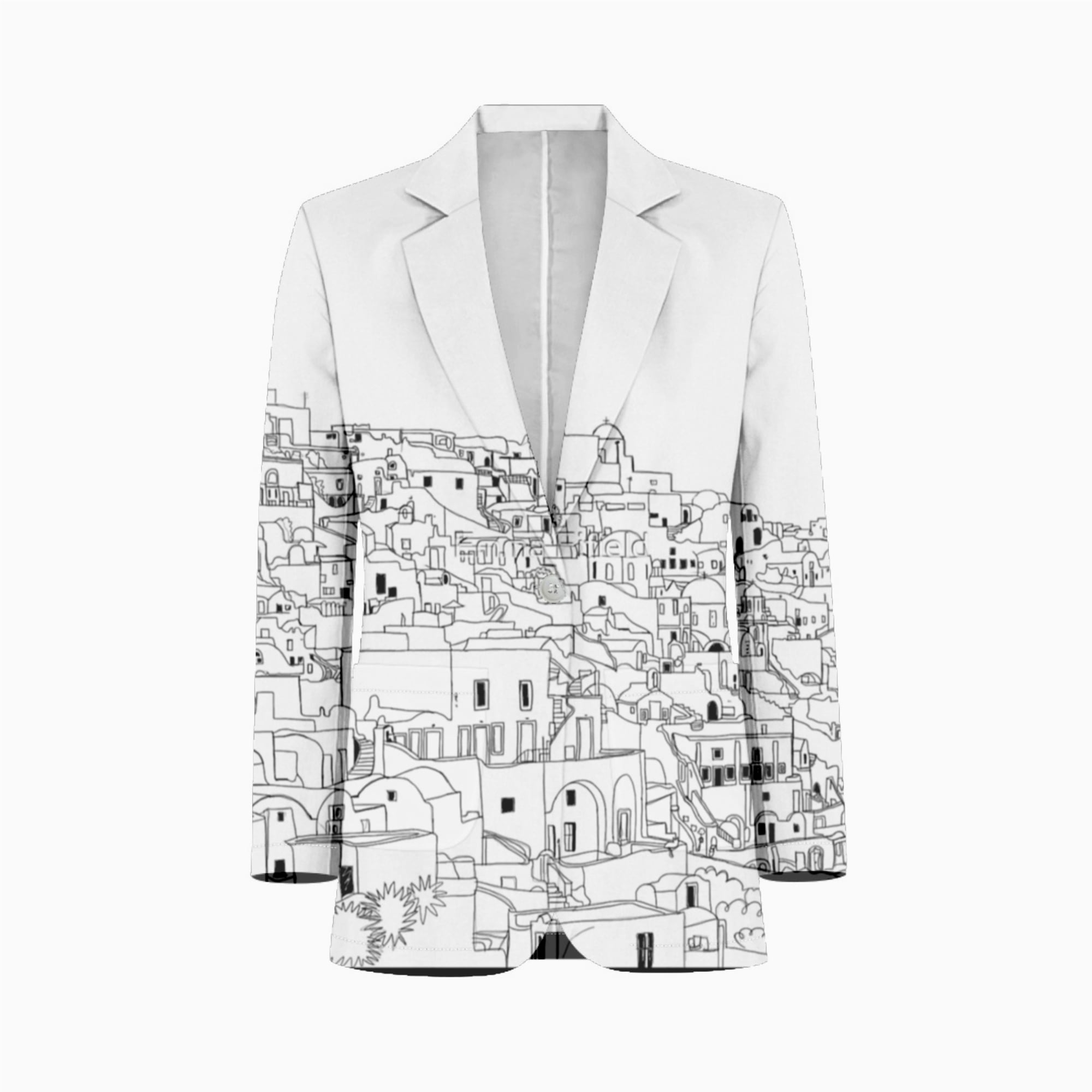 Santorini Black White Greece Greek Art Customized Men's Suits full man ...