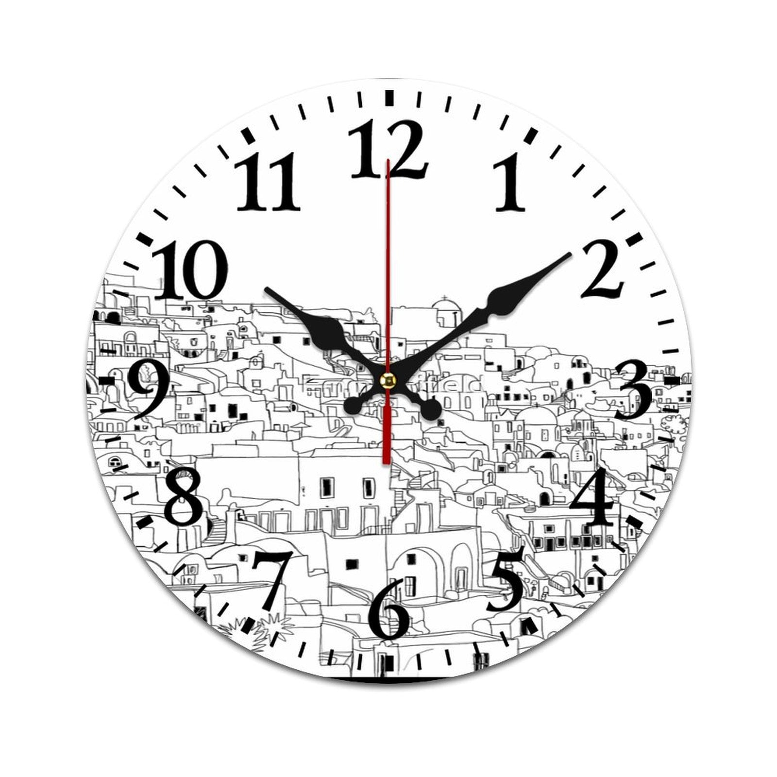 Santorini Black White Greece Greek Art Wall Clock Modern Design Clocks ...