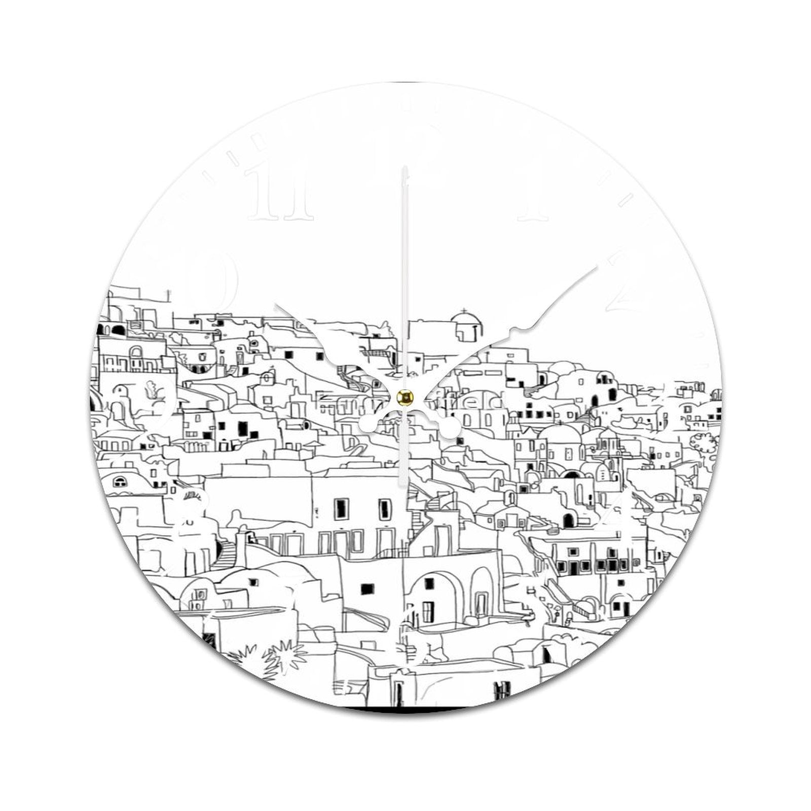 Santorini Black White Greece Greek Art Wall Clock Modern Design Clocks ...